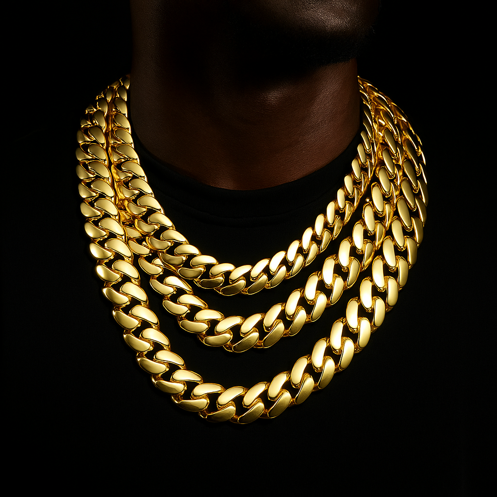10-22mm Solid 18k Gold Plated Miami Cuban Link Chain – Different Drips