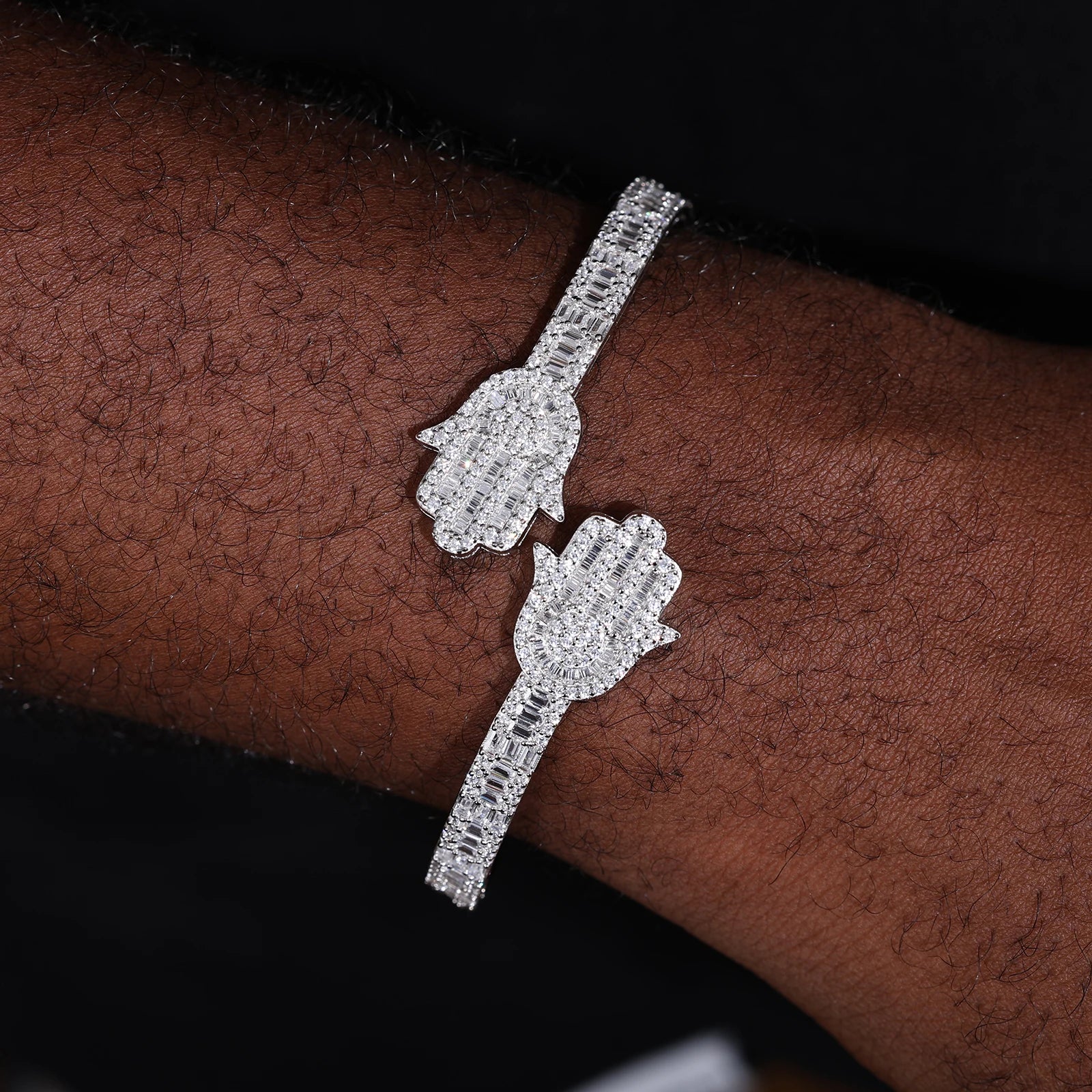 S925 Moissanite Baguette Hasma Hand Cuff Bangle Bracelet – Different Drips