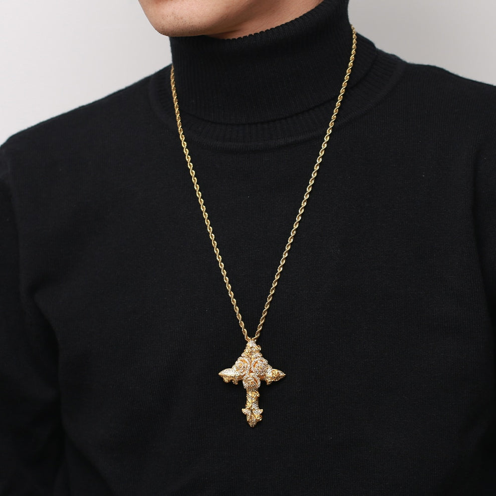 Iced Out Rose Cross Pendant – Different Drips