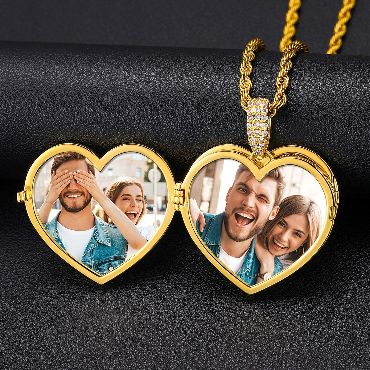 Solid Custom Heart Locket Photo Pendant – Different Drips