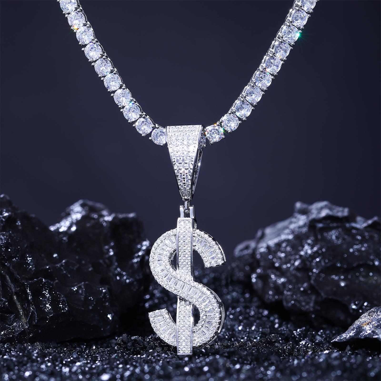 S925 Moissanite Baguette Dollar Sign Pendant – Different Drips